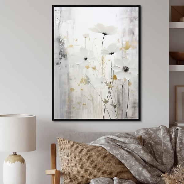 Designart "Grey And White Herbs Minimal Harmony I" Herbs Framed Canvas ...
