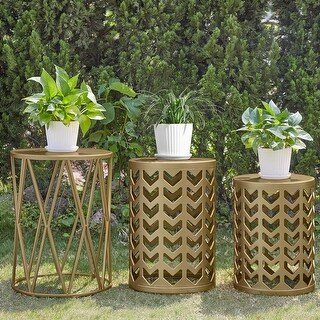 3-piece nested metal circular coffee table with plant stand/garden ...