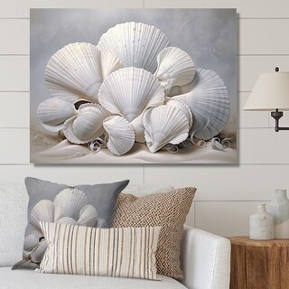 Designart "Monochromatic White Seashells" Animals Canvas Prints - Bed ...