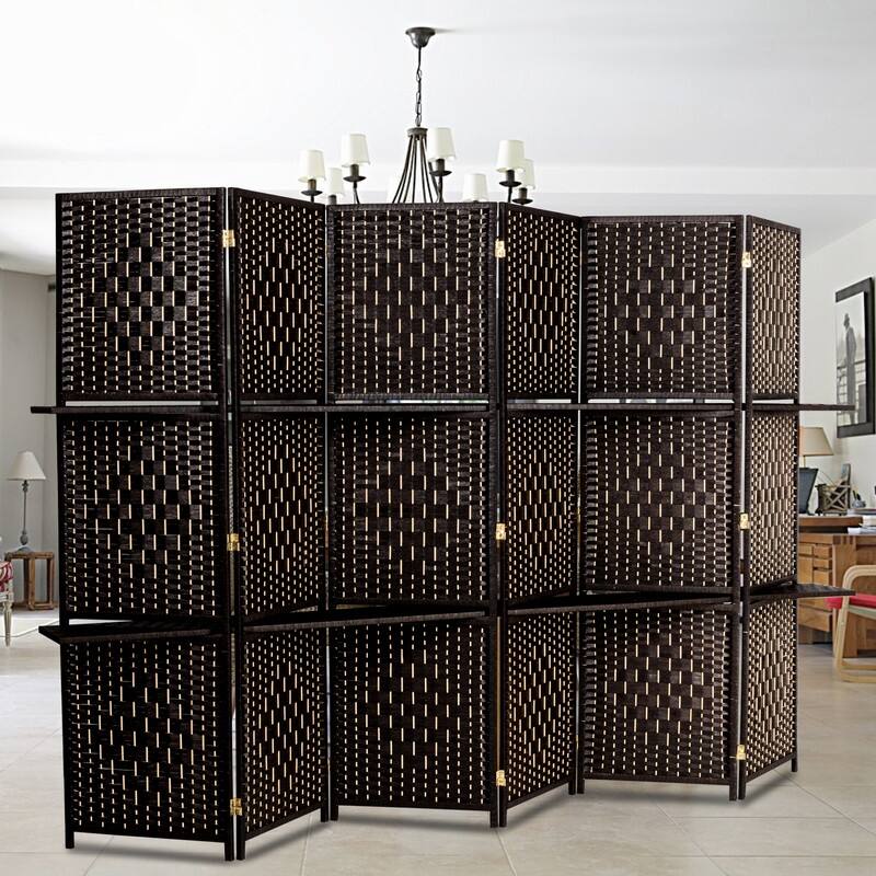 Six Folds Rattan Screen with Two Plates Dark Brown - 6 Panel ...