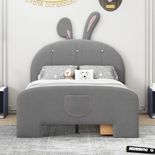 Full Size Adorable Rabbit-Shaped Platform BedVelvet,with Drawers,with ...