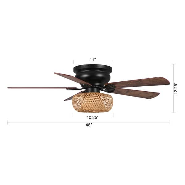48" Farmhouse 5-Blade Flush Mount Ceiling Fan with Bamboo Shade - Bed ...