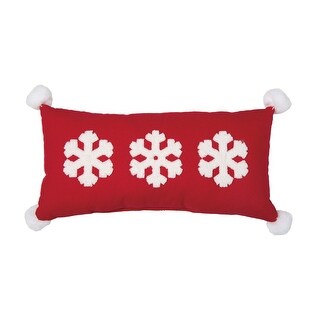 16" Red Christmas Embroidered and Snowflake Rectangular Throw Pillow ...