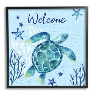 Stupell Welcome Sign Sea Turtle Swimming Ocean Life Framed Wall Art ...