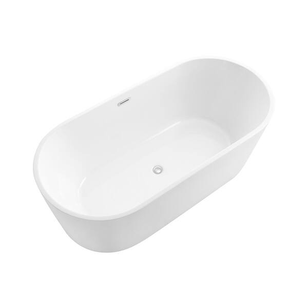 Kichae 59 inch Acrylic Freestanding Bathtub White Oval Soaking tub with ...