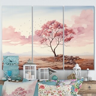 Designart "Minimalism Pink Tree Solitude III" Landscape Trees Canvas ...