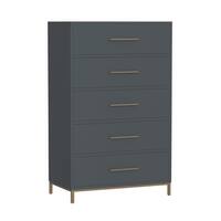 Max 48 Inch 5 Drawer Tall Dresser Chest, Brass Metal Frame, Slate Gray ...