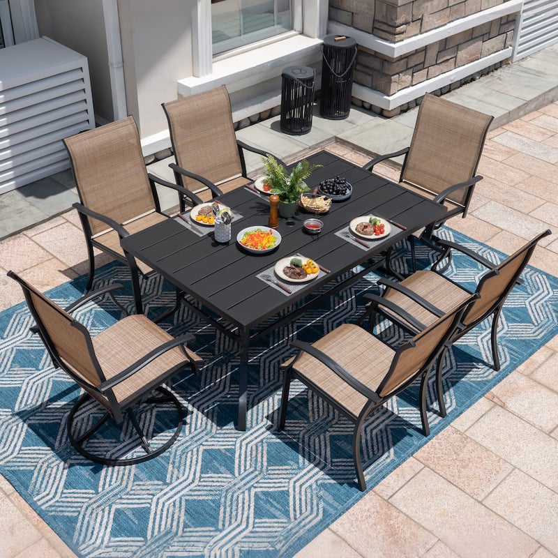 Nuu Garden Outdoor 7-Piece Dining Set, Textilene Fabric, Powder-coated ...