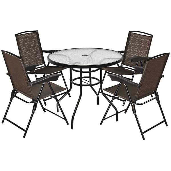Costway 5PCS Bistro Patio Furniture Set 4 Folding Adjustable Chairs ...