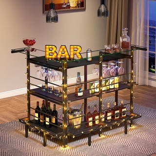 L Shaped Black Home Bar Unit with Glass Counter Top - Bed Bath & Beyond ...