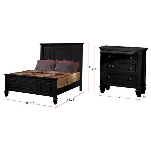 Bedroom Set with Bed, Nightstand, Dresser and Mirror in Black Finish ...