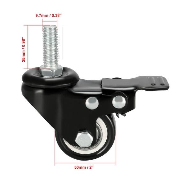 Swivel Casters 2 Inch PU M10 x 25mm Stem Caster Wheels with Brake 4Pcs ...