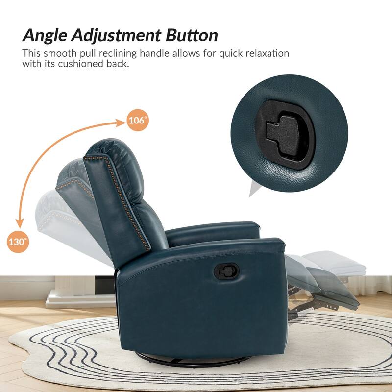 Fiacro 30.31"Wide Mid-Century Modern Genuine Leather Wingback Swivel ...