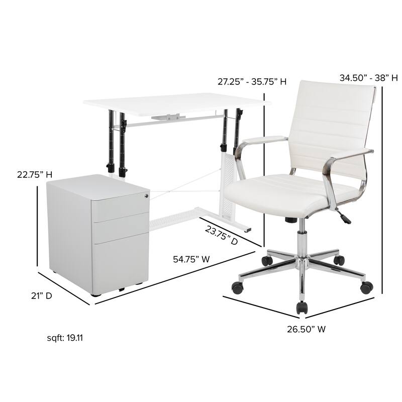 3PC Office Set-Adjustable Desk, LeatherSoft Office Chair, Mobile Filing ...