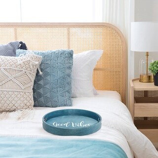 13.75" Round Wood Serving Tray with Handles & Positive Message - Bed ...