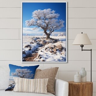Designart "Snow Tree Winters Solitude" Snow Framed Wall Art Living Room ...
