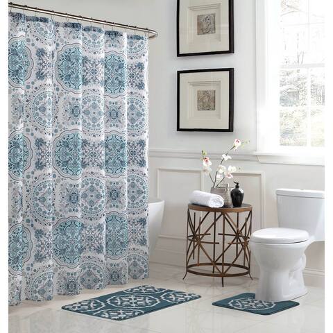 Caroline Geometric 15-Piece Bathroom Shower Set - Overstock - 17759545