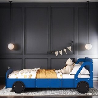 Full Size Unique Design Car-Shaped Bed with Wheels, Platform Bed with ...