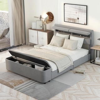 Modern Multi-Functional Velvet Upholstery Platform Bed with 2 Storage ...
