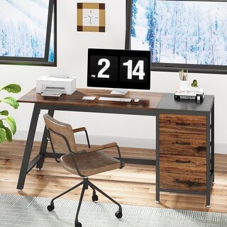 55" Reversible Home Office Desks, Computer Desk with 4 Drawers, - Bed ...