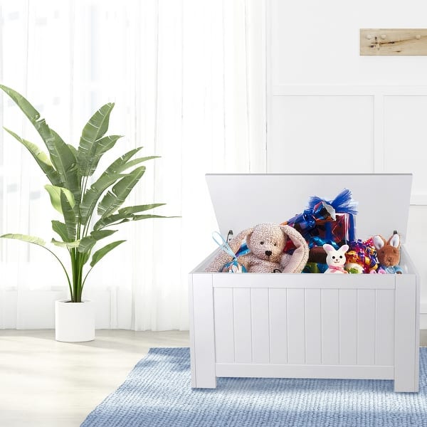 Kids Wooden Toy Box Storage Bench Toy Chest Organizer w/ Safety Hinge ...