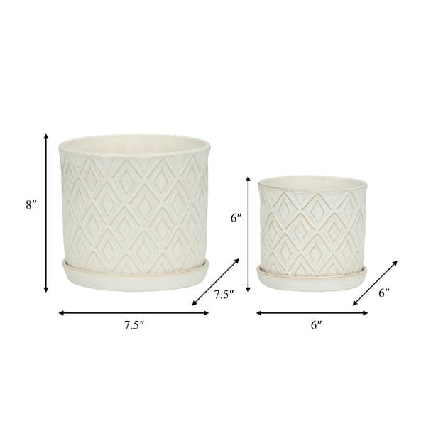 Set of 2 Planters Ceramic Ivory/Beige Planters with Contemporary ...