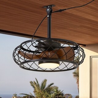 21'' Industrial Black Caged Celing Fans With Dimmable LED And Remote ...