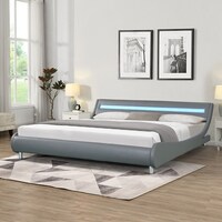 Faux Leather Upholstered Bed Frame led lighting Curve King Size Gray ...