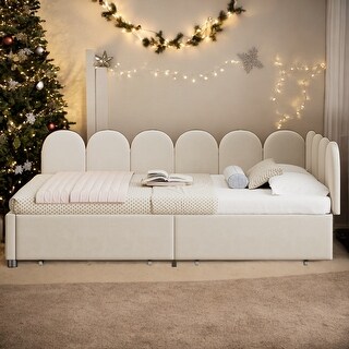 Beige Full Size Upholstered Daybed Sofabed with 2 Storage Bed - Bed ...