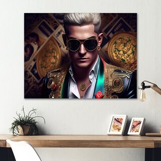 Designart 'Photorealistic Of Man Gabling I' Fashion Man Metal Wall Art ...
