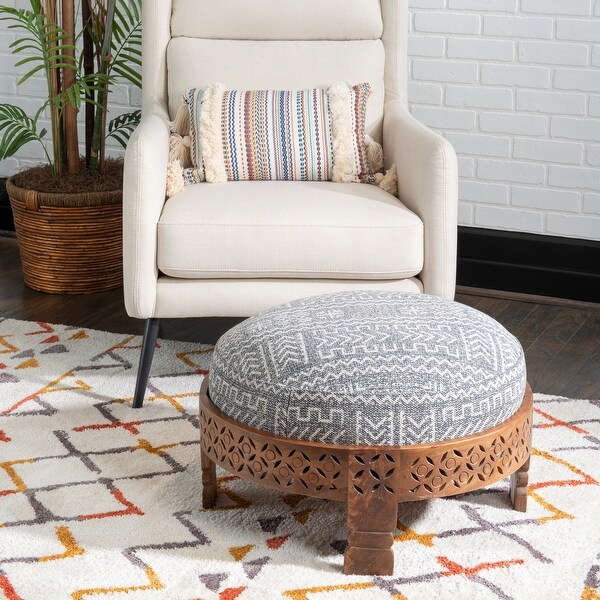 Sala Upholstered Boho Ottoman With Solid Mango Wood Base On Sale Bed Bath Beyond 31267377