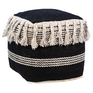 Alec Hand Woven New Zealand Wool Square Pouf, Black and White - Bed ...