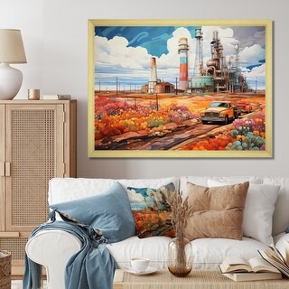Designart "Orange Oil Rigs Rig Resonance I" Oil Rigs / Fields Framed ...