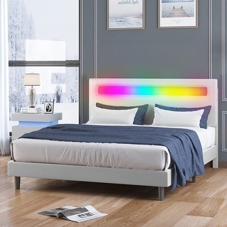 Platform Bed Frame with Smart RGB LED Light Bar, Full Size Bed Frame ...