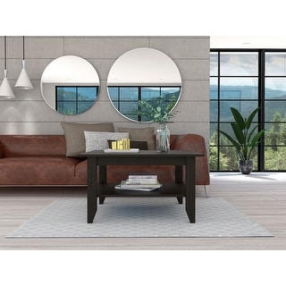 Essential 32-inch Wide Coffee Table with Shelf and 4 Legs, Black Wenge ...