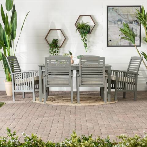 Walker Edison Surfside 7-piece Acacia Wood Outdoor Dining Set ...