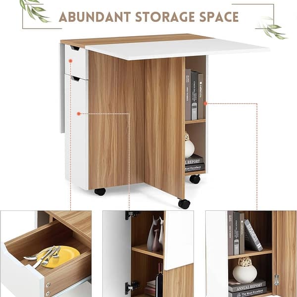 JOMEED Folding Dining Kitchen Table with Drawer and 2-Layer Storage ...