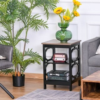 HOMCOM Modern End Table with Sliding Hinge Barn Door, 2 Open Storage ...