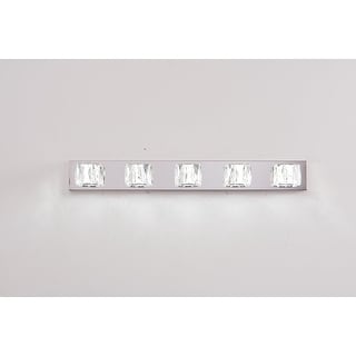 35" Modern Crystal 5-Light LED Wall Sconce - Elegant Chrome Bathroom ...