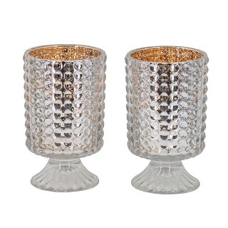 6 Inch Glass Candle Holder, Cylindrical Hobnail Texture, Set of 2 ...