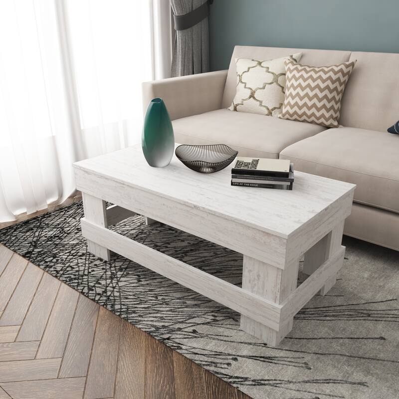 Farmhouse Rustic Solid Wood Living Room Coffee Table - Bed Bath ...