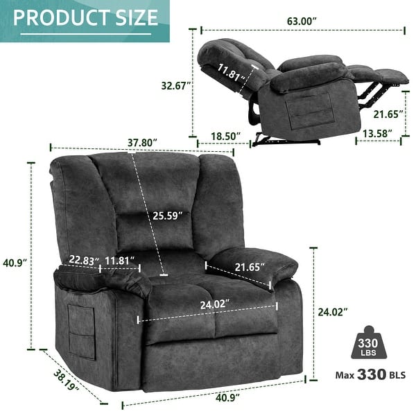 Oversized Faux Leather Recliner, Single Manual Vibration Recliner with ...