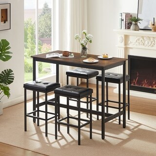 Pub High Dining Table 5 Piece Set, Industrial Style Pub Table, 4 PU ...