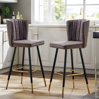 Set of 2 Faux Suede Bar Stools Counter Chair with Four Legs for Dining ...