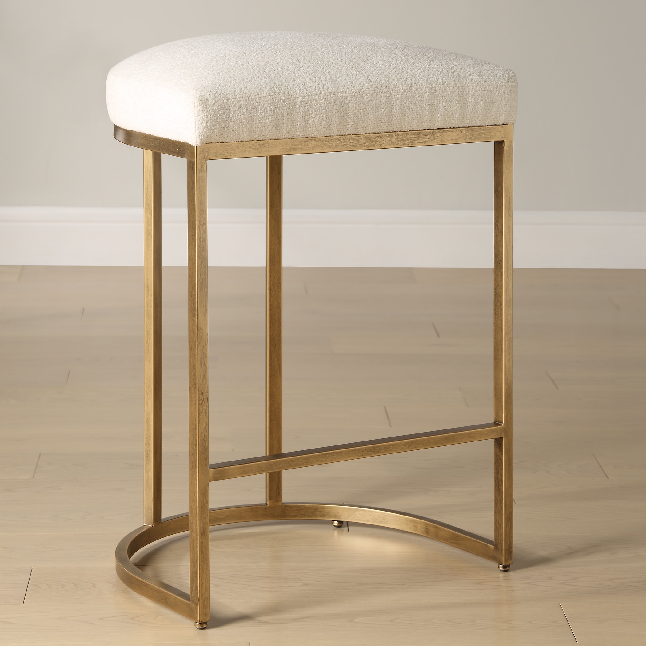 Gold Half moon Metal Base and Cream Cushion Counter Stool