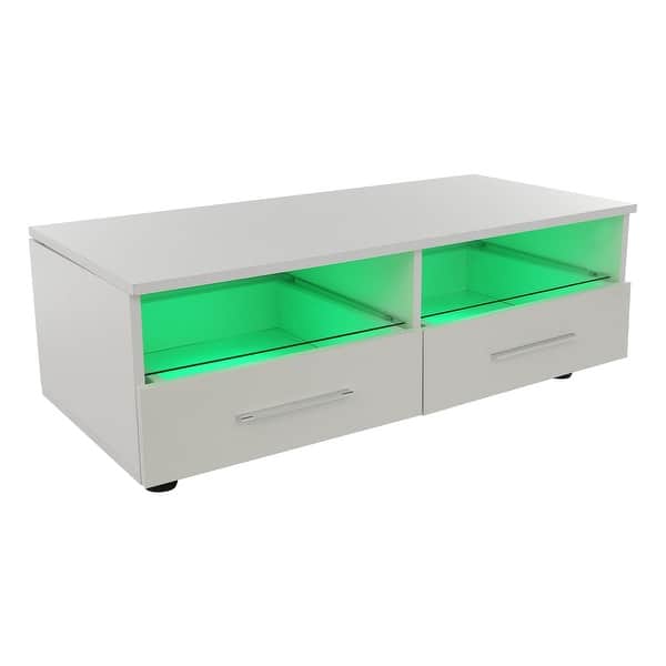 Modern TV Unit 100cm White High Gloss 2 Drawers Cabinet Stand LED ...