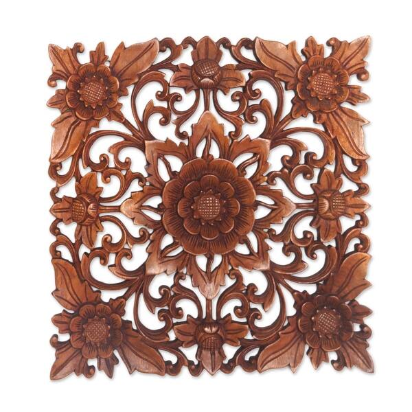 Handmade Floral Adornment Wood wall relief panel (Indonesia) - Bed Bath ...