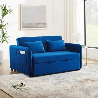 Blue Convertible Sofa Bed with Adjustable Backrest, Pullout Sleeper ...