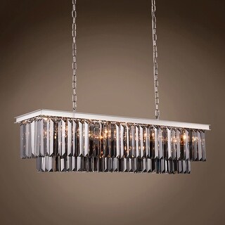 12 Light 50" Smoke Glass Fringe Polished Nickel Chandelier & Led - 18. ...