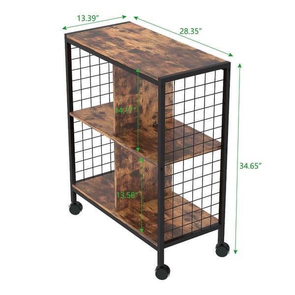 Bookshelf Storage Rack Wooden Srorage Shelf Metal Movable With Wheels ...